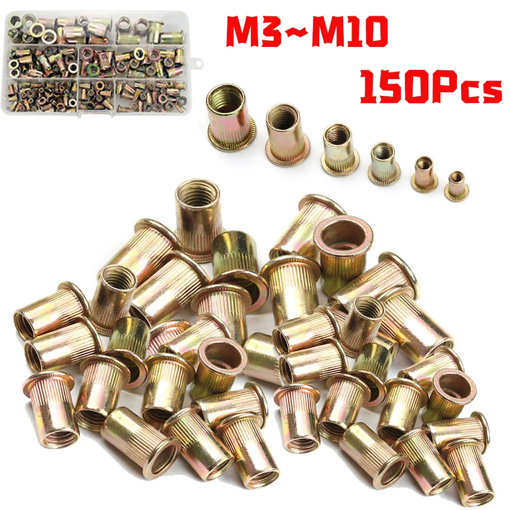 150PCS Pull Rivet Nut Carbon Steel Rivet Nut M3 M4 M5 M6 M8 M10 Flat ...