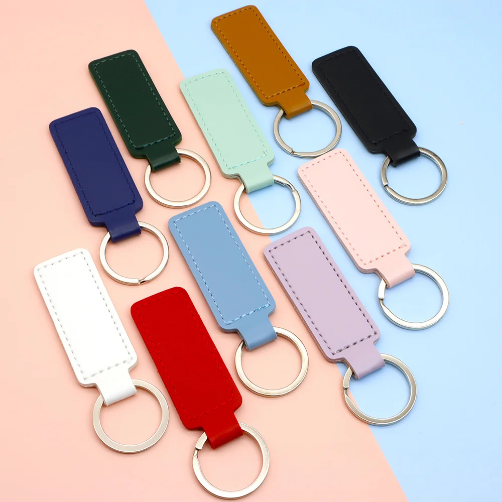 Cute Car Colorful PU Leather Key Chain Short Rectangle Blank Keychains ...