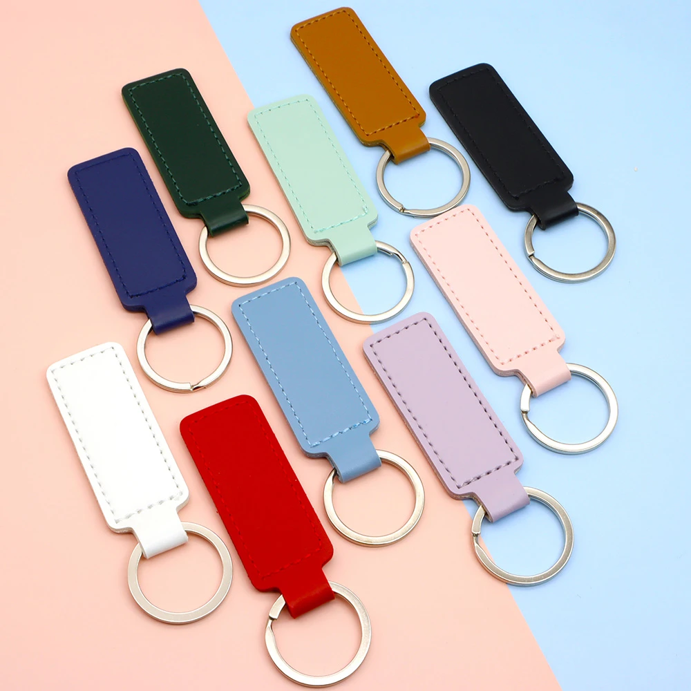 Cute Car Colorful PU Leather Key Chain Short Rectangle Blank Keychains ...
