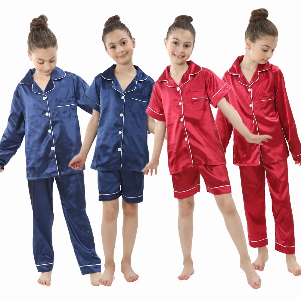 2024 girls silk satin home clothing baby sleepwear long and short ...