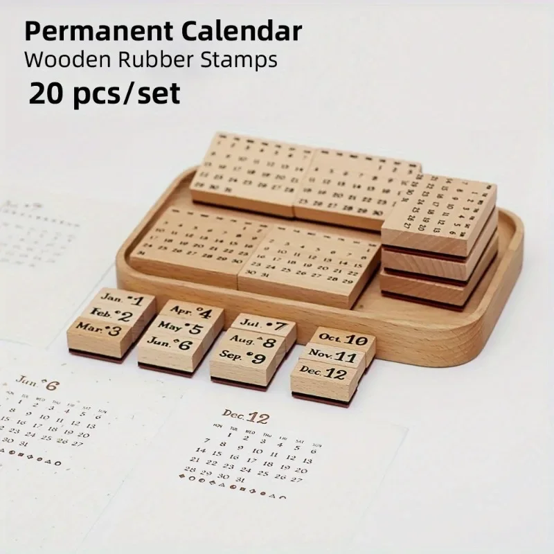 20 Pc/set Permanent Calendar Wooden Rubber Stamps Scrapbooking ...
