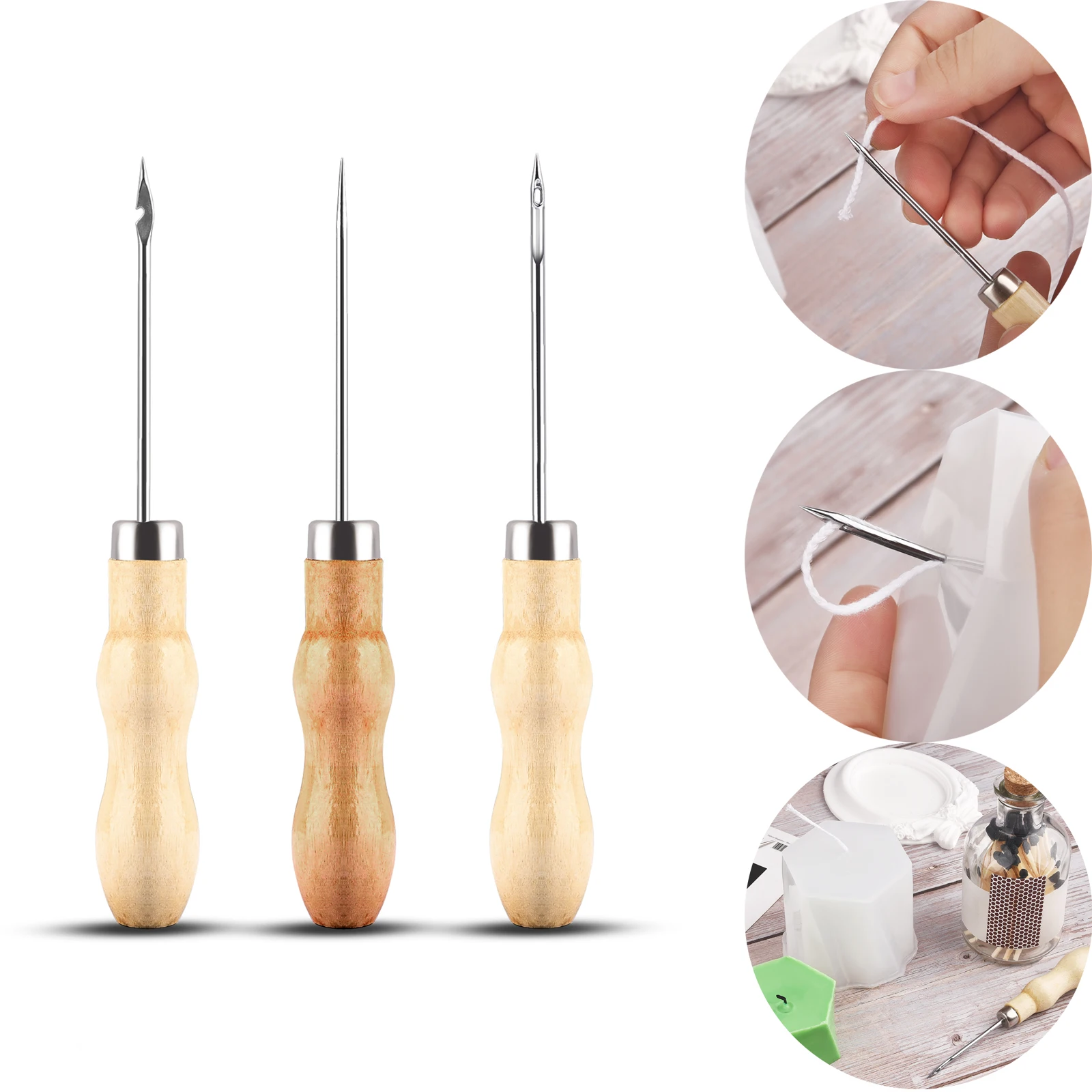 Wooden Handle Sewing Awl Hand Stitcher Leathe Punch Tool DIY Shoe ...