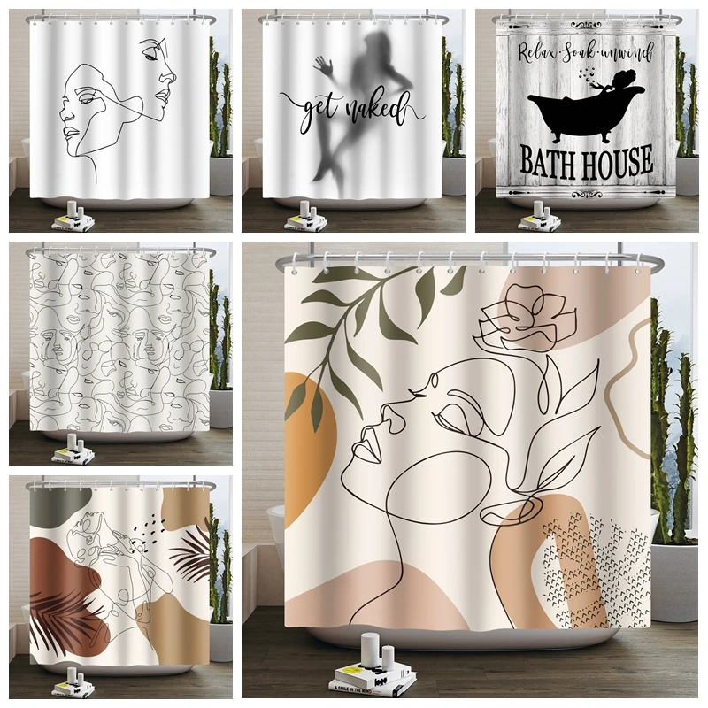 Abstract Shower Curtain Creative Minimalism Line Drawing Women's Body ...