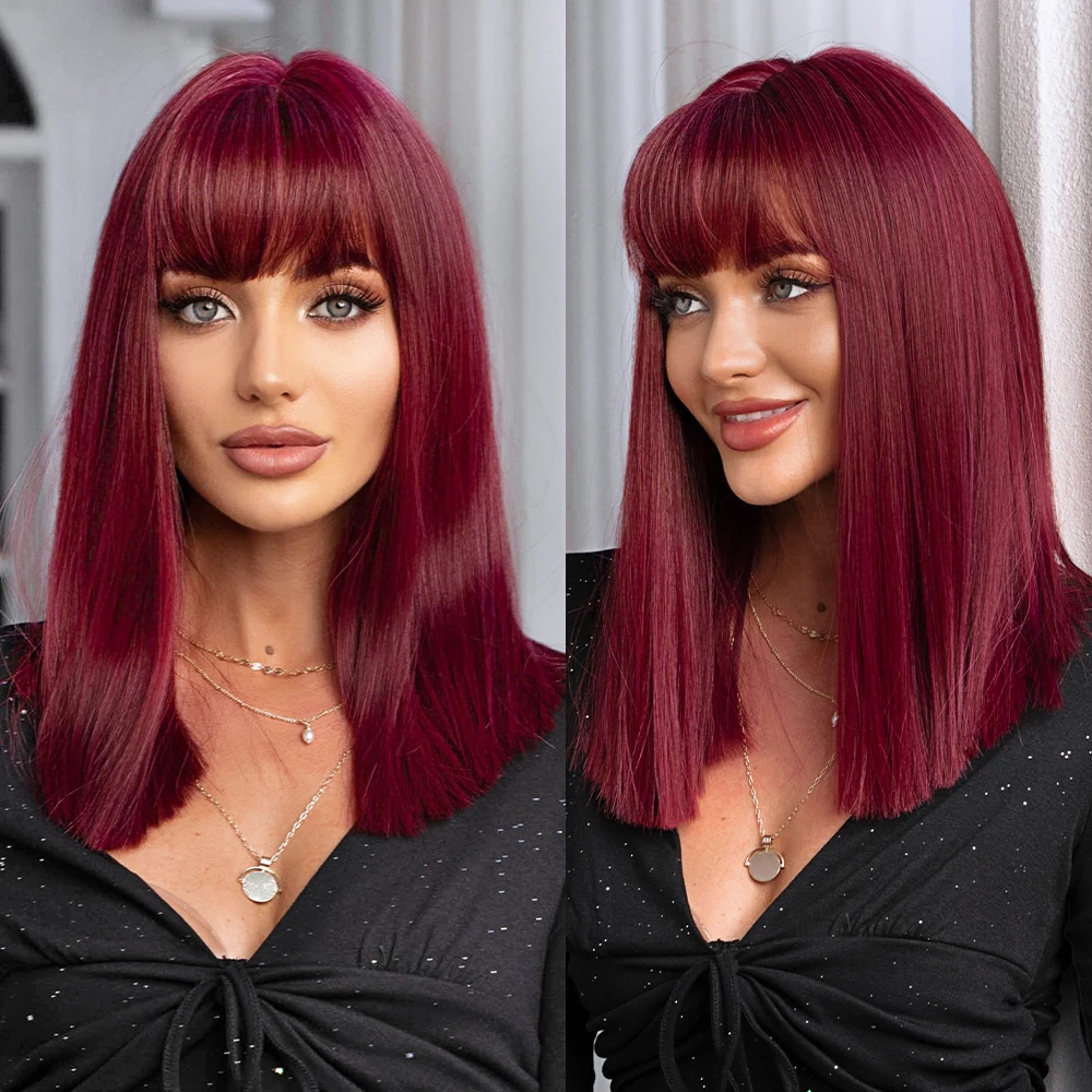 HENRY MARGU Short Bob Straight Synthetic Wig for Women Wine Red ...
