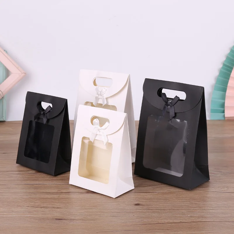 10Pcs Black/White Gift Bags with Clear Window Kraft Paper Bag with ...
