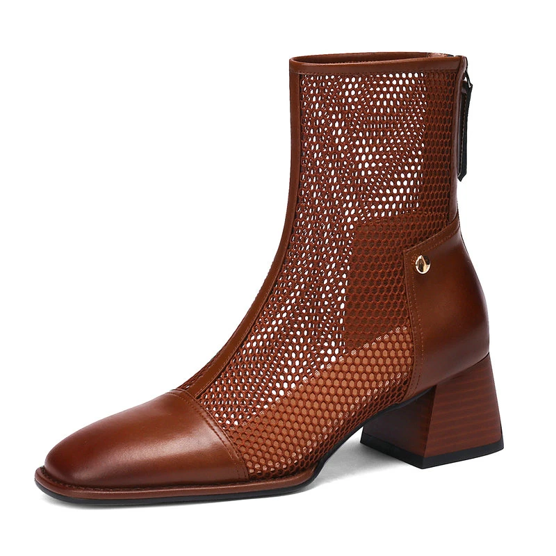 2022 Summer Ankle Boots Woman Genuine Leather Mesh Back Zipper Ladies ...