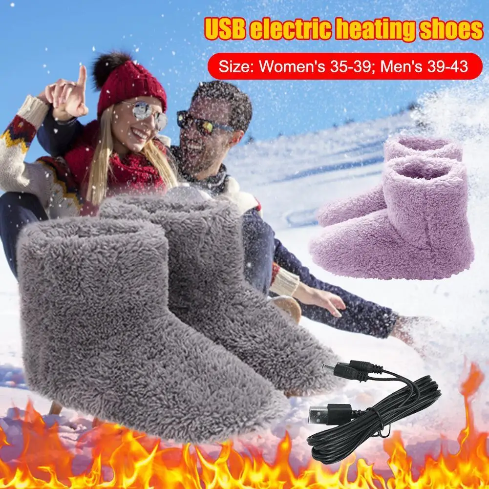 USB Heated Shoes for Men Women Winter Warm Heating Shoes Plush Electric ...