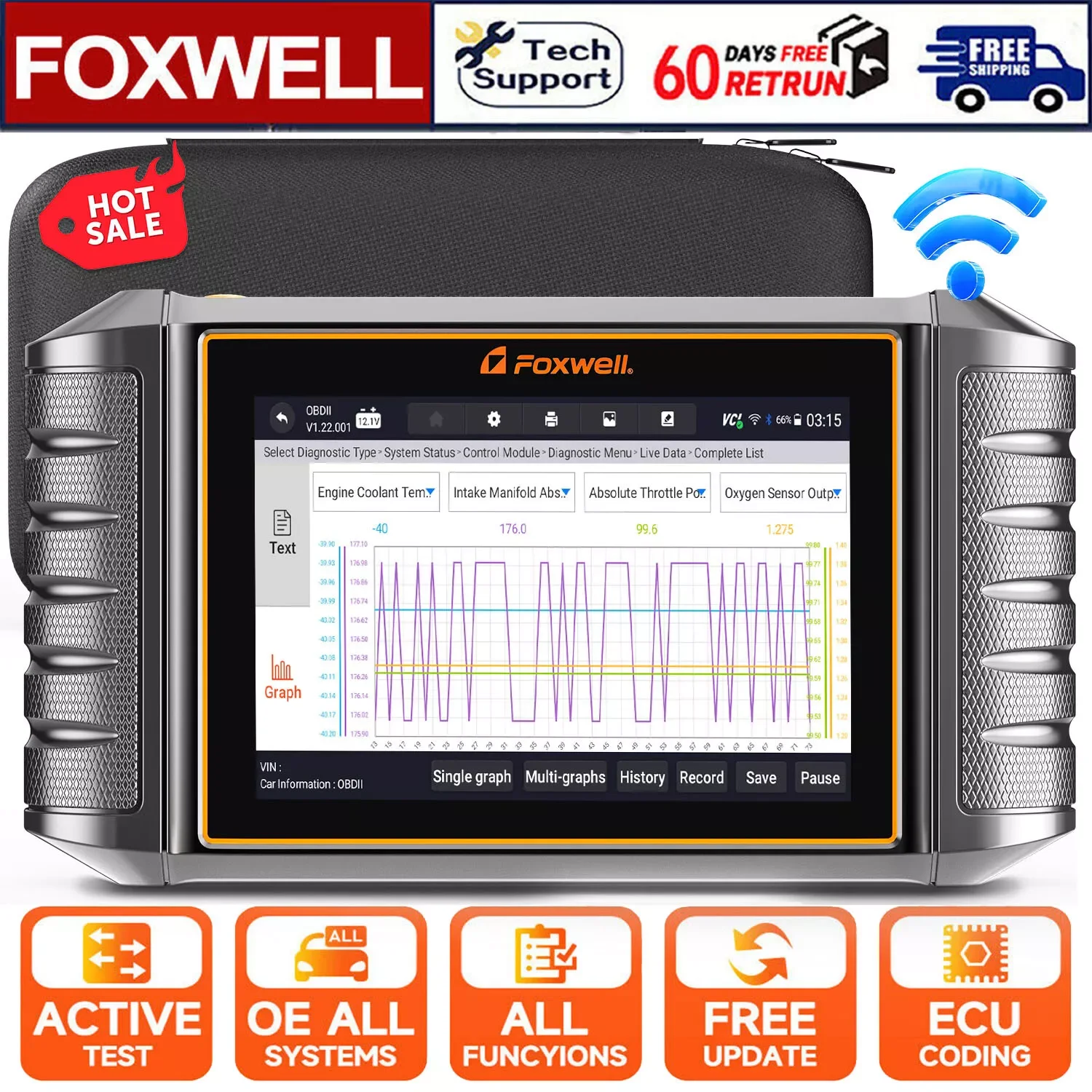 FOXWELL NT710 OBD2 Diagnostic Scan Tool Car Code Reader ECU Coding Full ...