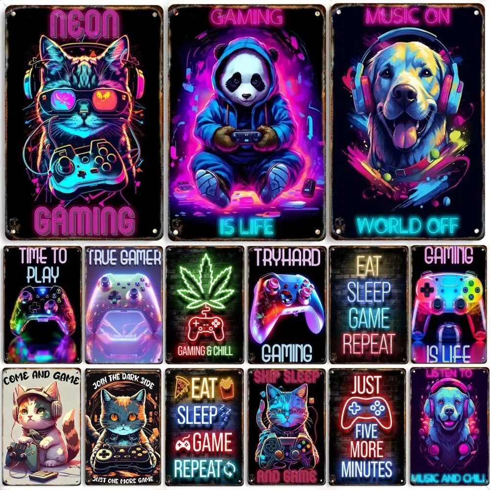 Vintage-Neon-Gaming-Gamer-Metal-Poster-Signage-Tin-Painting-Plaque ...