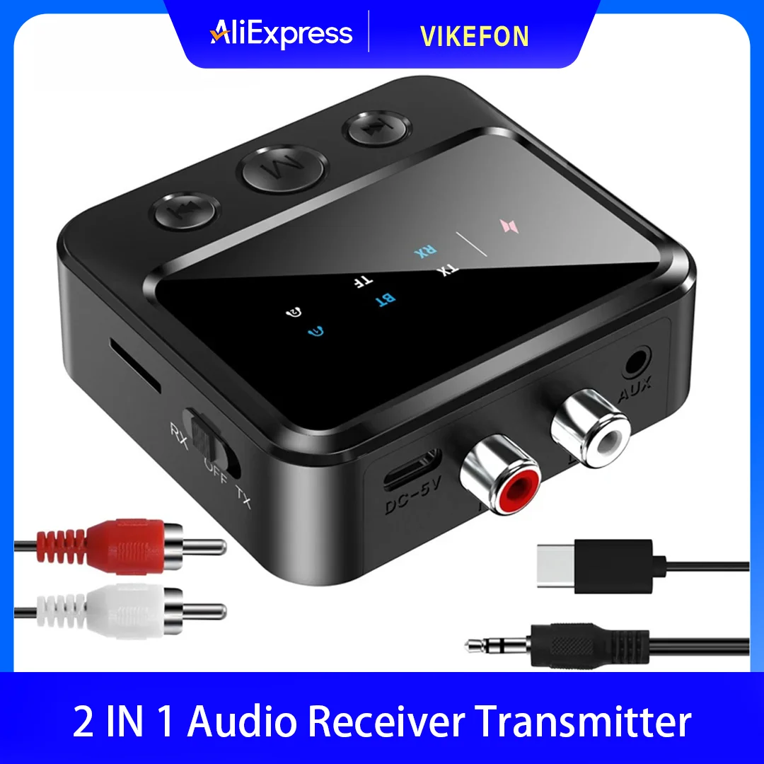 2 IN 1 Bluetooth 5.4 Audio Receiver Transmitter 3.5mm Aux RCA TF Card ...