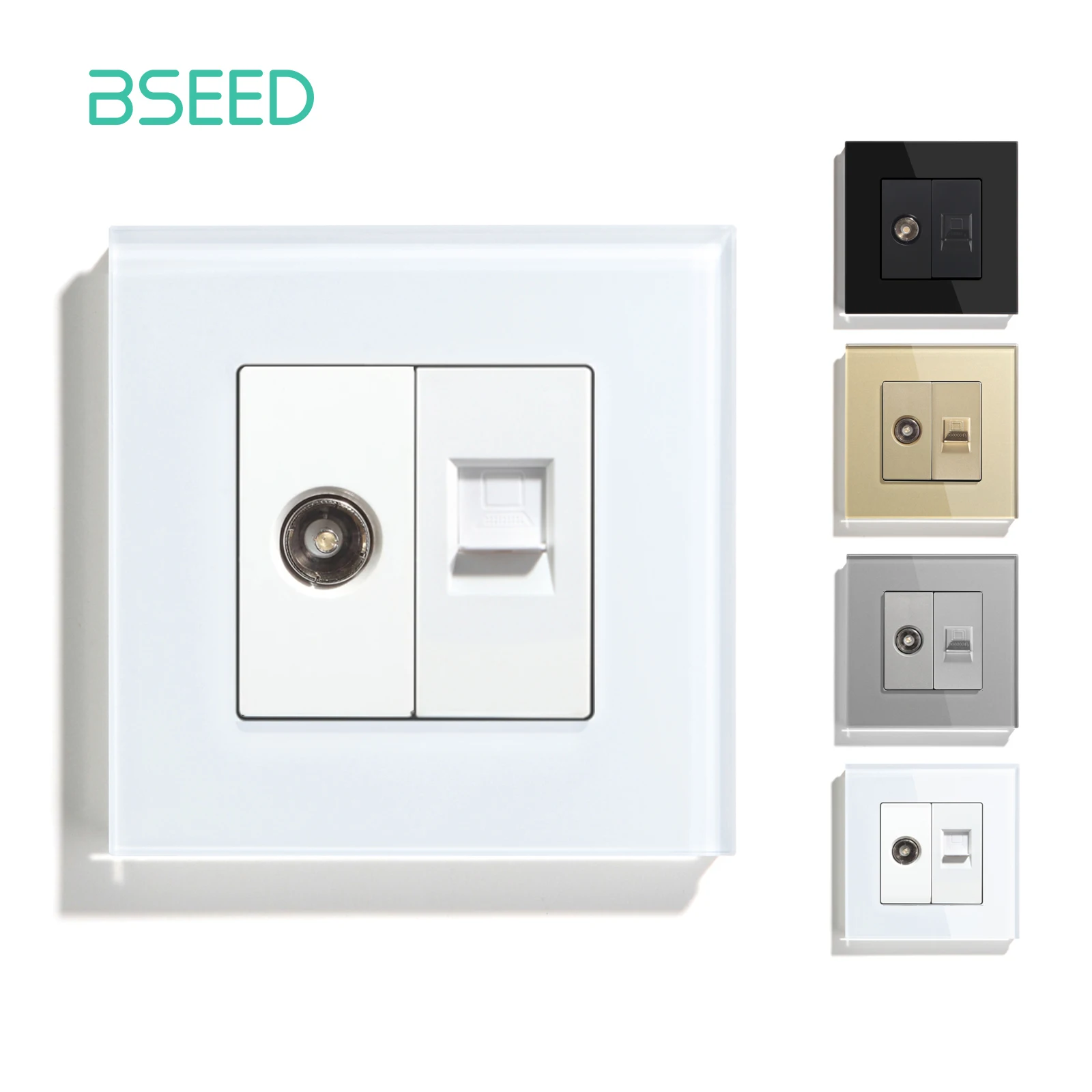 BSEED TV Wall Power Socket CAT5 Internet Wall Socket Outlets Tempered ...