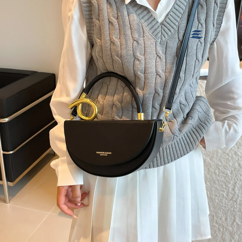 Luxury Designer PU Leather Women's Handbag Retro Crossbody Bag Saddle ...