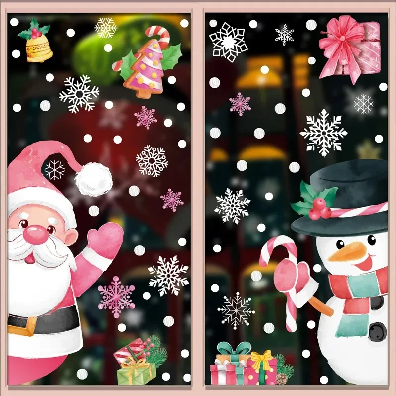 Pink-Santa-Claus-Christma-Tree-Reindeer-Window-Stickers-Christmas-Glass ...