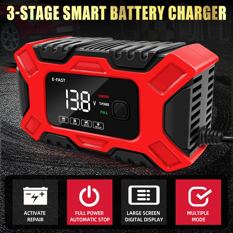 12V Smart Automotive Battery Charger Pulse Repair Chargers Digital ...