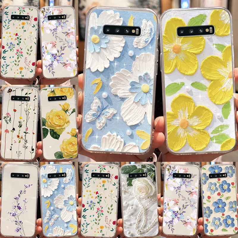 Blue Light Flowers Phone Case For Samsung Galaxy S25 S24 S23 S22 S21 ...