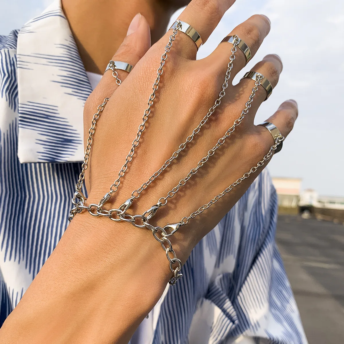 Punk-Wrist-Bracelet-With-Finger-Rings-for-Men-Women-2022-Kpop-Emo ...