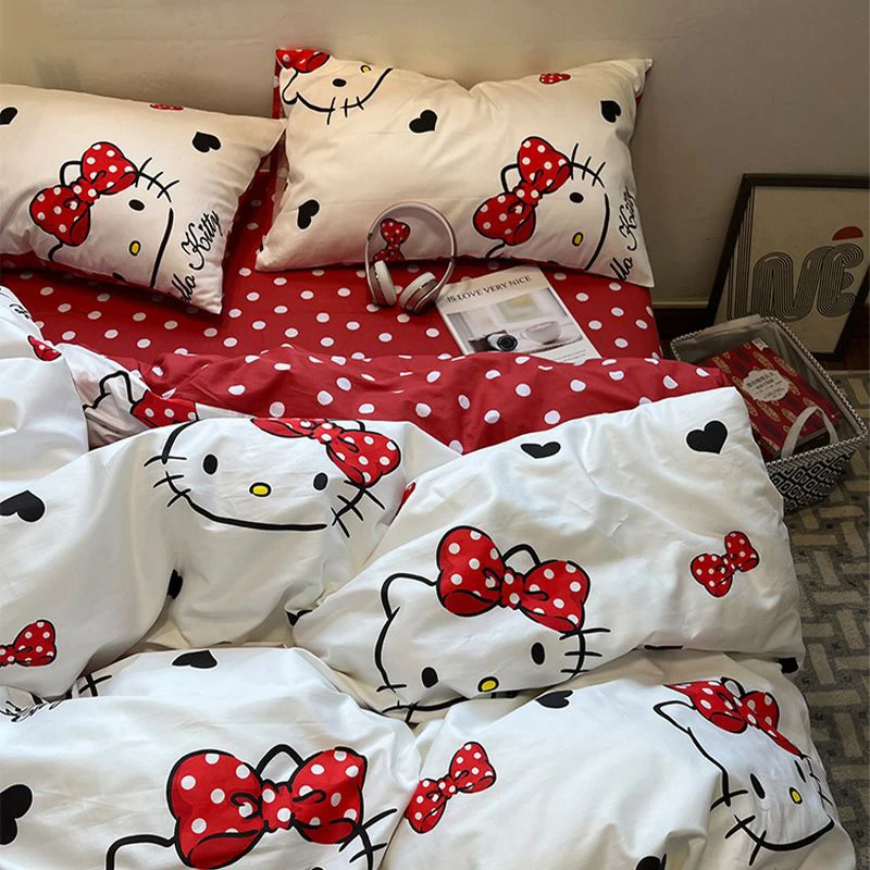 Juego-de-ropa-de-cama-de-Hello-Kitty-s-bana-y-fundas-de-almohada ...