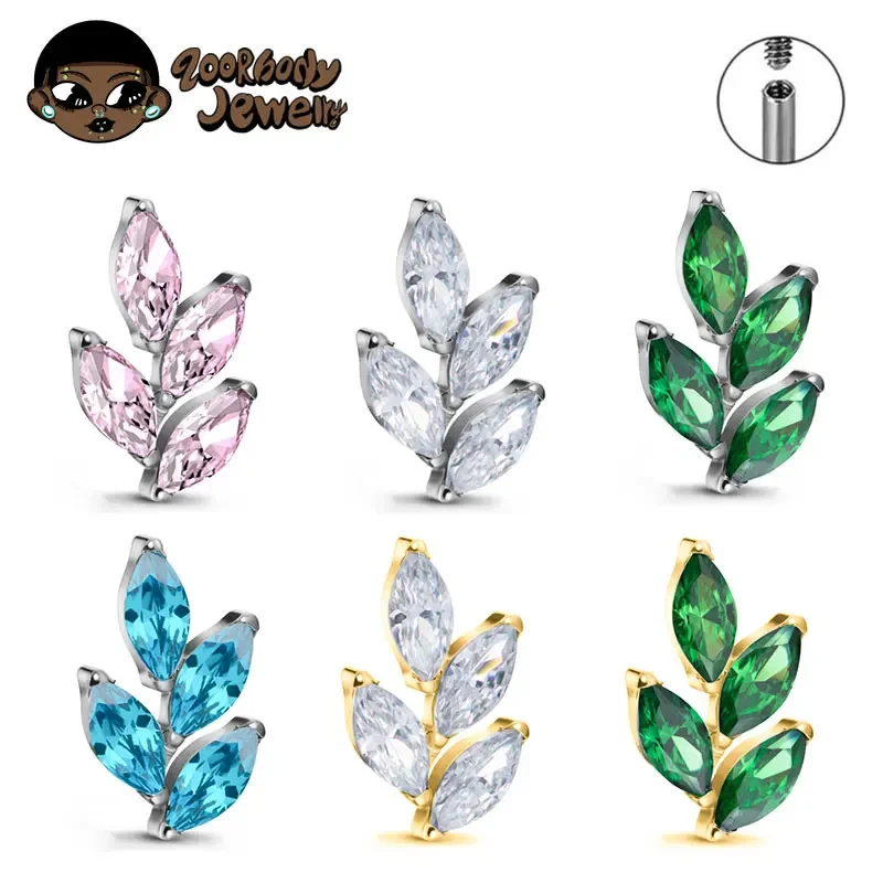 G23 Titanium Gem CZ Ear Conch Lab Piercing Internal Thread Lip Inlaid ...