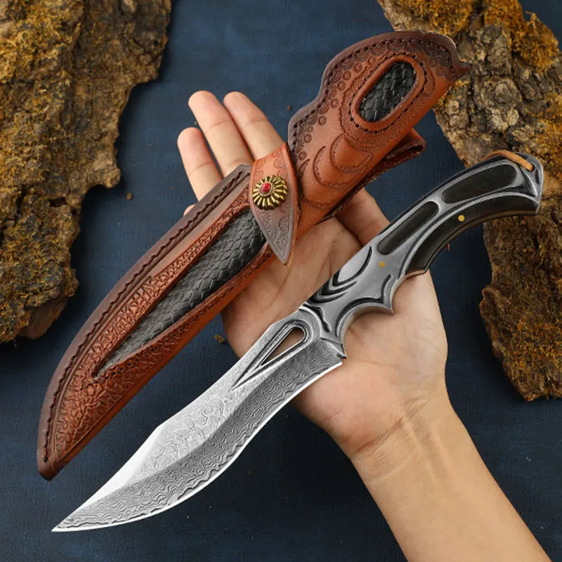 Chill-Goddess-Damascus-Steel-Straight-Knife-Outdoor-VG10-Pocket-Knife ...