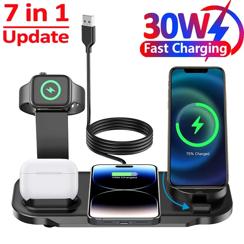 7-in-1-30W-Rotate-Wireless-Charger-Stand-Pad-For-iPhone-Samsung-Xiaomi ...