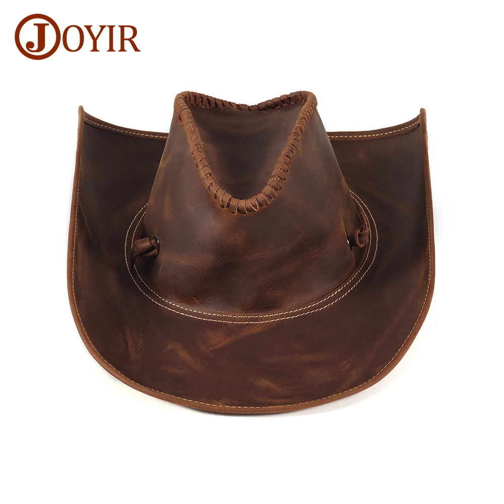 JOYIR Genuine Leather Men Western Cowboy Hat Vintage Cap Handcrafted ...