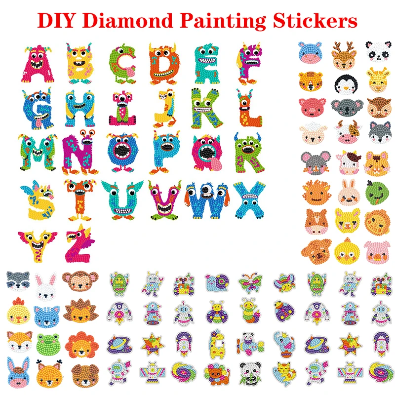 DIY-Diamond-Painting-Stickers-Kits-for-Kids-Princess-Art-Caroon-Animal ...