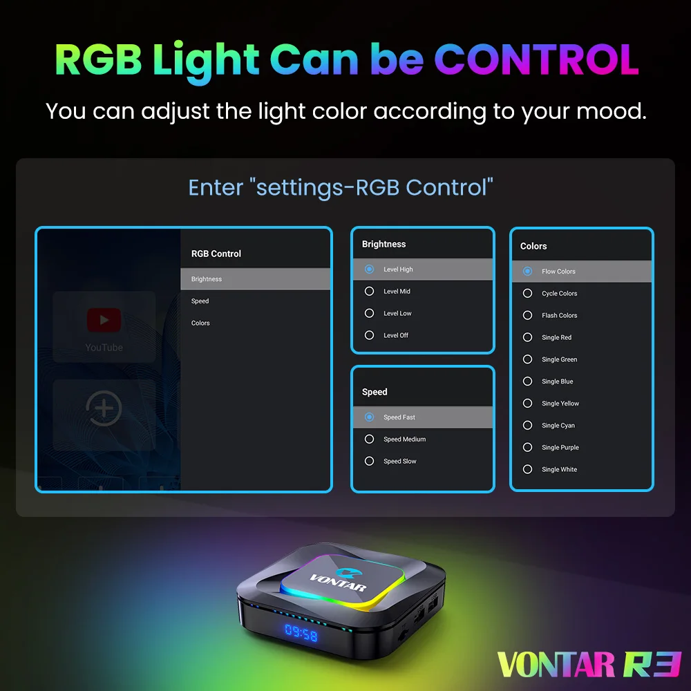 Box multimedia,VONTAR-Boîtier décodeur TV R3 Android 13,RK3528,lumière ...