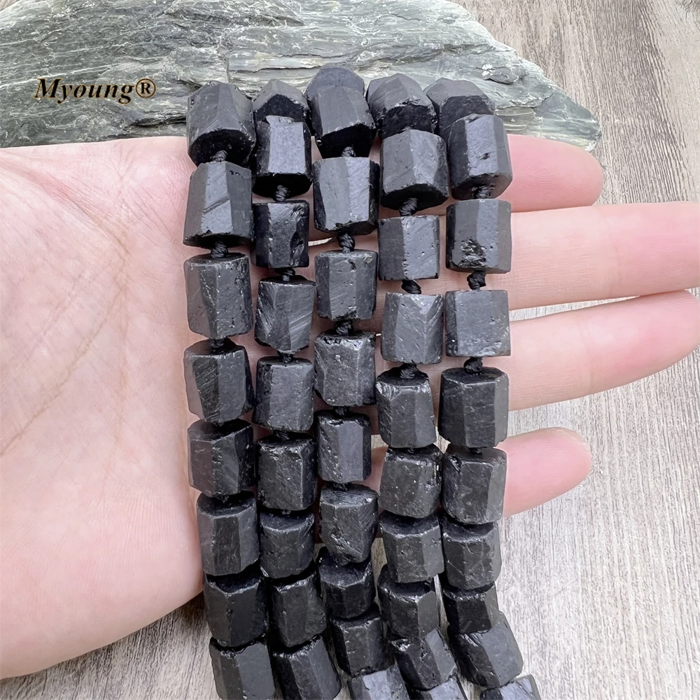 2 Strands Natural Black Tourmaline Quartz Jet Stone Tube Beads For DIY ...
