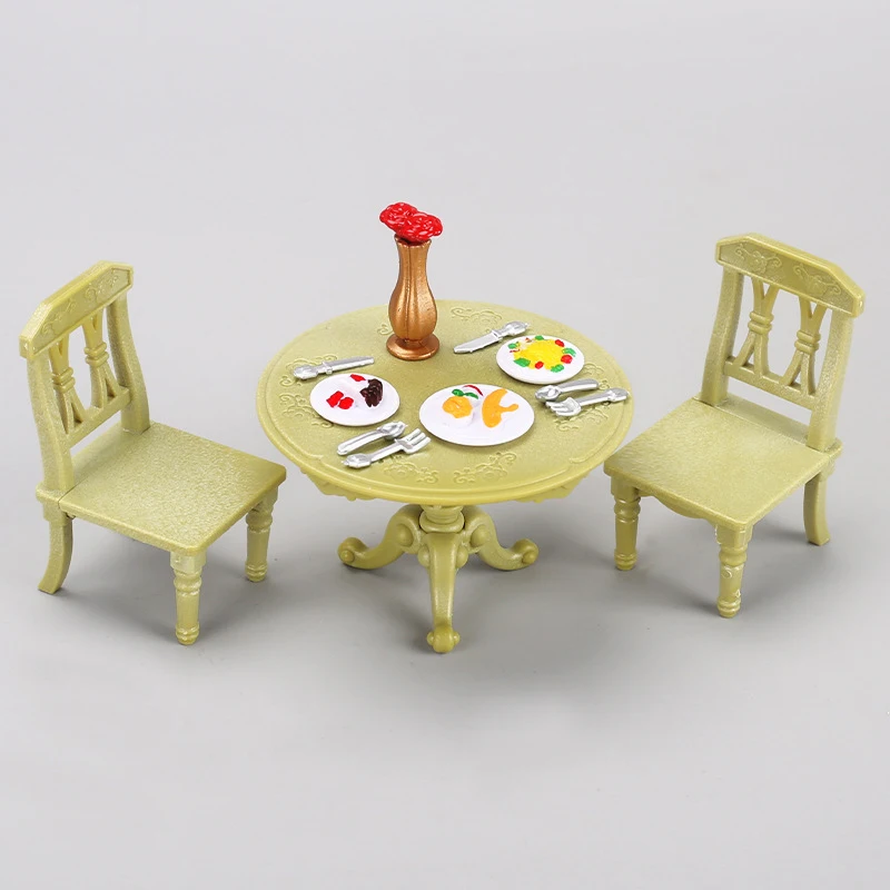 1-12-Dollhouse-Miniature-Double-Table-Chair-Round-Table-Set-Furniture ...