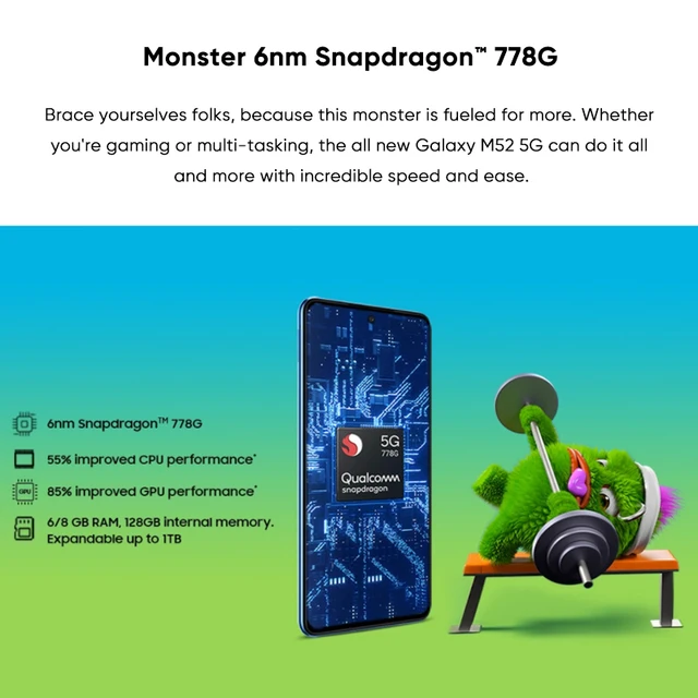 Samsung Galaxy M52 M526bds 5G Smartphone Snapdragon 778G 120Hz Super ...