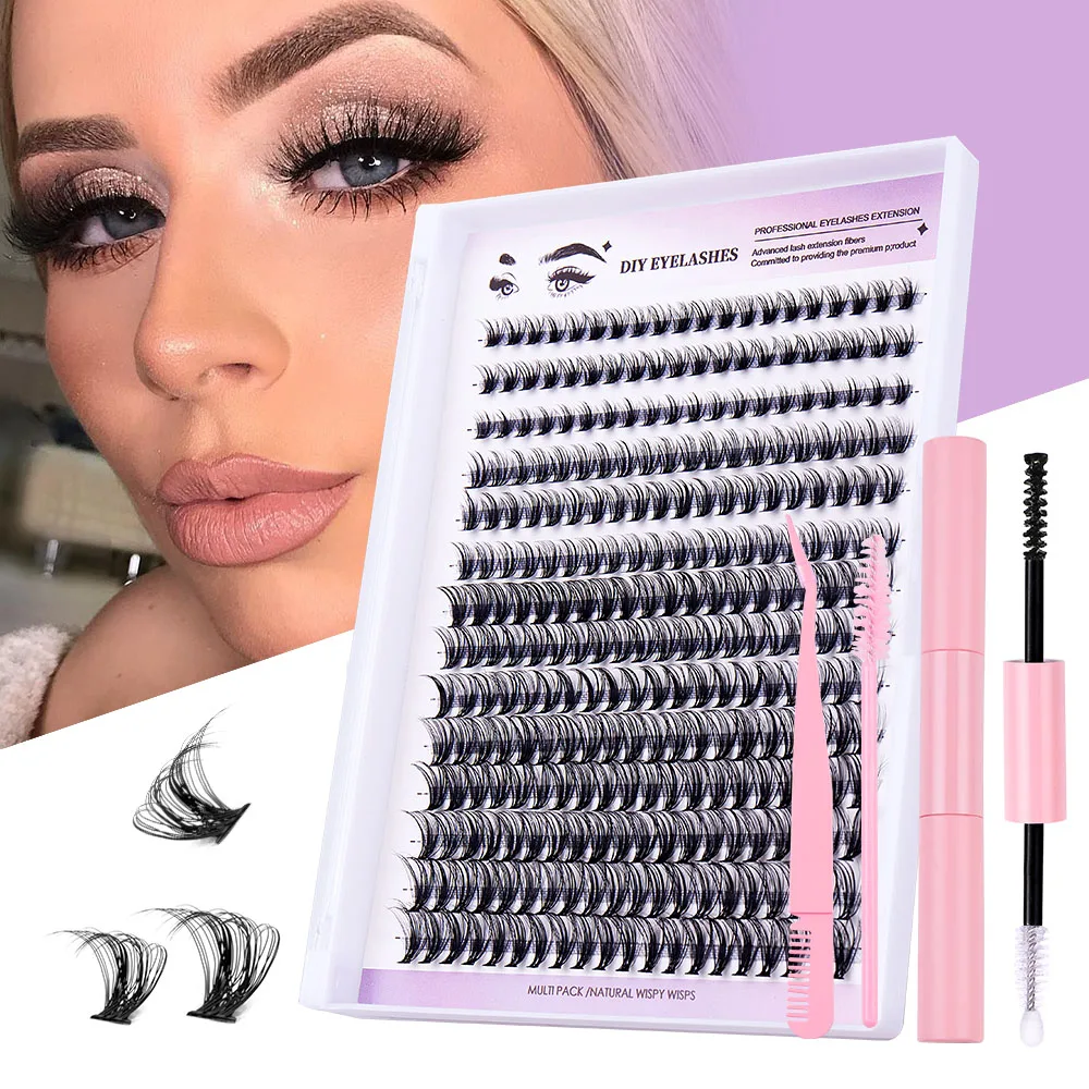 DIY Eyelash Extension Kit, 280 PCS Clusters Slender Stems, Super Fixed ...