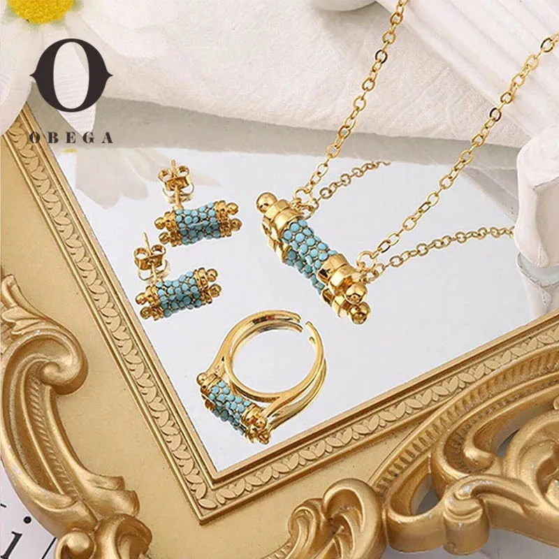 Obega-3-PCS-Set-Necklace-Earring-Ring-Women-Jewelry-Gold-Color-Set-Full ...