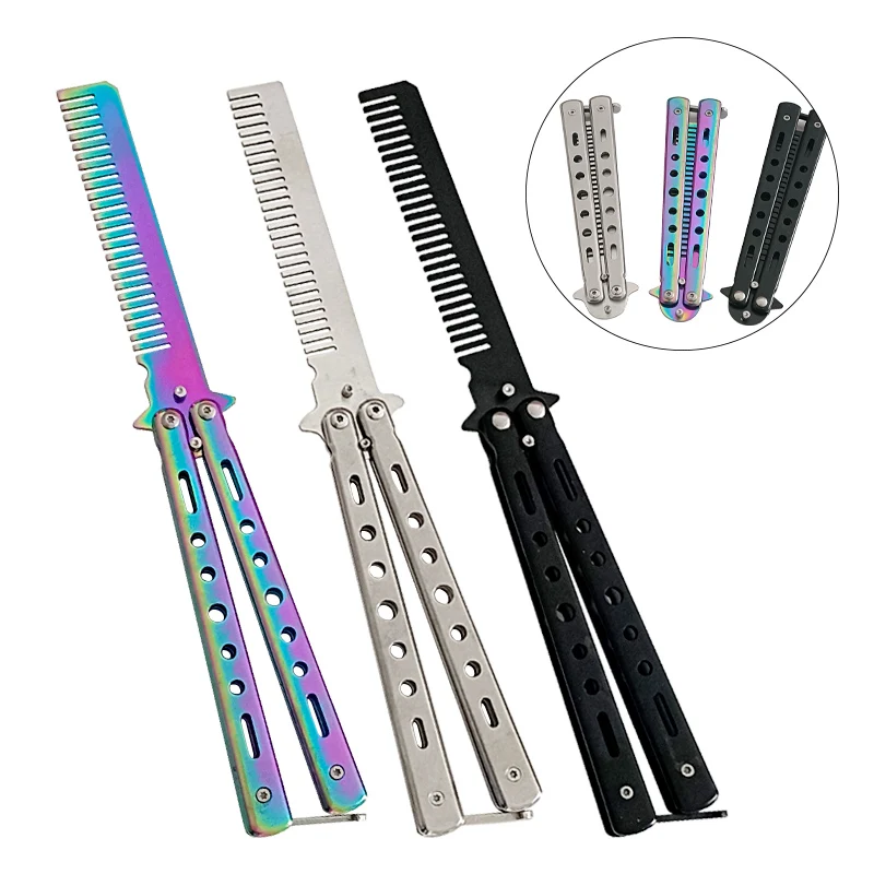 Foldable Comb Stainless Steel Practice Training Butterfly Knife Comb ...