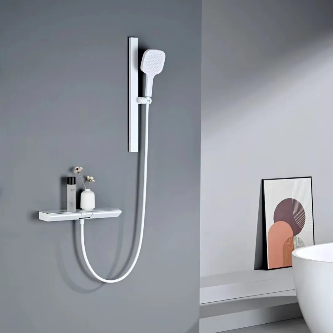 White-shower-set-with-piano-buttons-bathroom-hot-and-cold-shower-shower ...