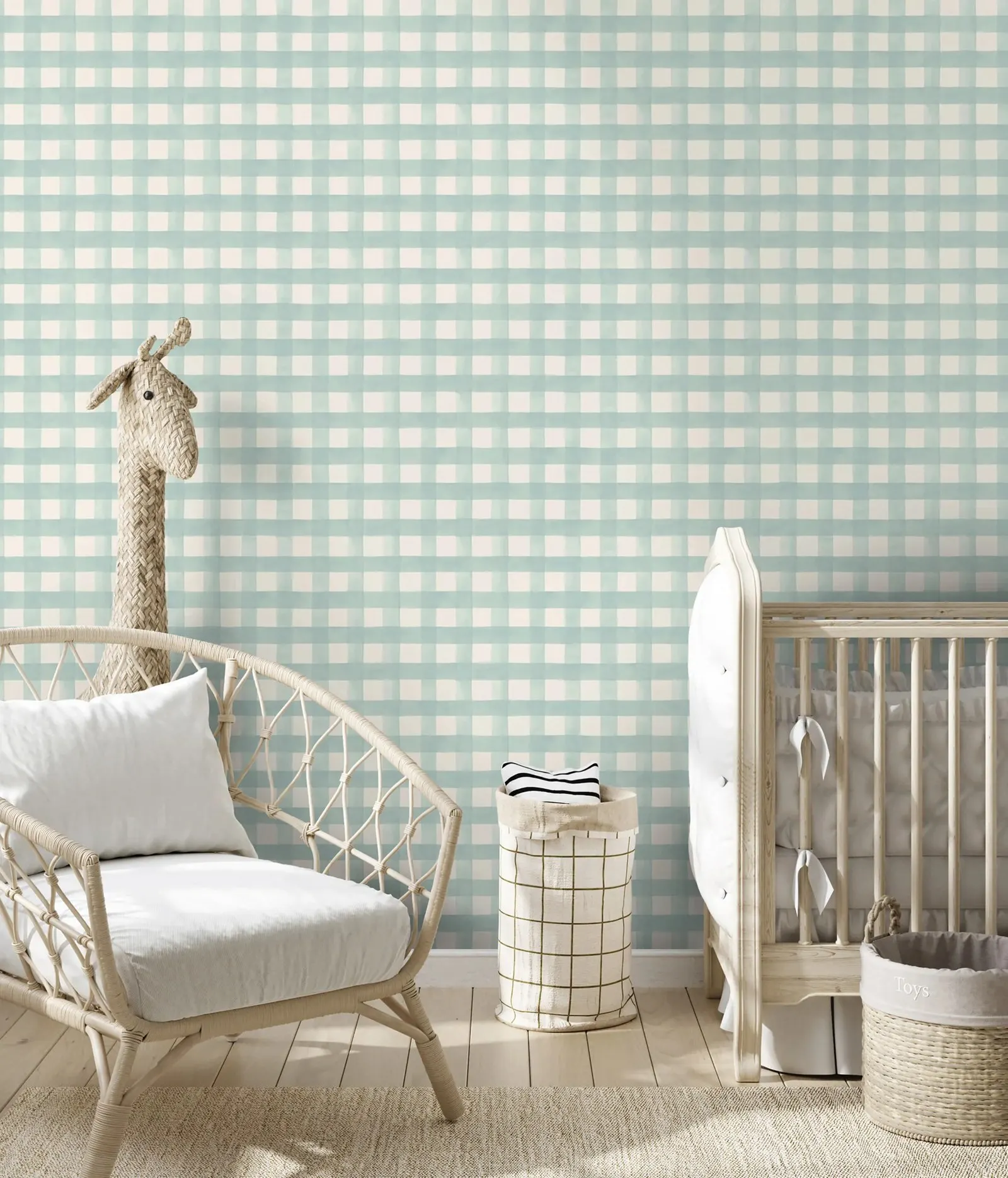 Watercolor Gingham Check Pattern Wallpaper Playrooms Nurseries Kids ...