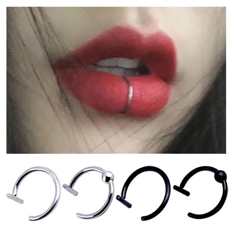 Clip On Non Piercing T-shaped Lip Nose Jewelry 3-Piece Fake Lip Ring ...