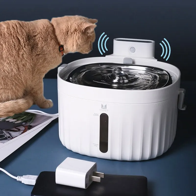 2L Battery Operated Cat Water Fountain Wireless Motion Sensor Cat ...