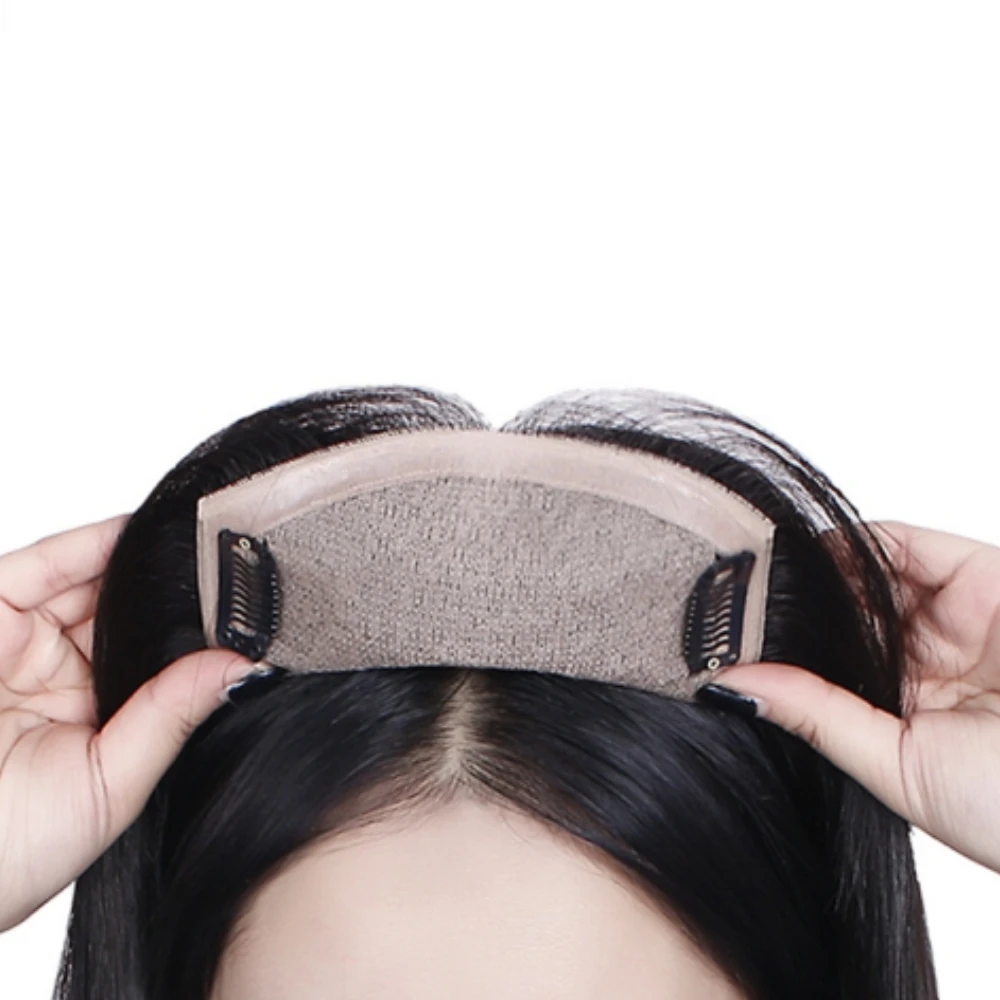 Toppers-de-cuero-cabelludo-Natural-para-mujer-Base-de-seda-Clips-en ...