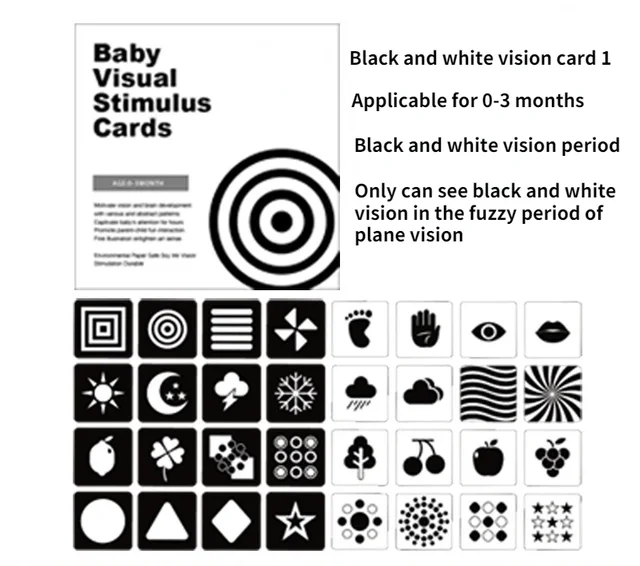Montessori Baby Visual Stimulation Card Toy Black White Flash Cards ...