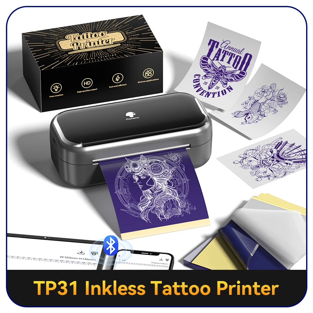 80mm Portable Tattoo Stencil Printer TP31 Bluetooth Mini Thermal ...