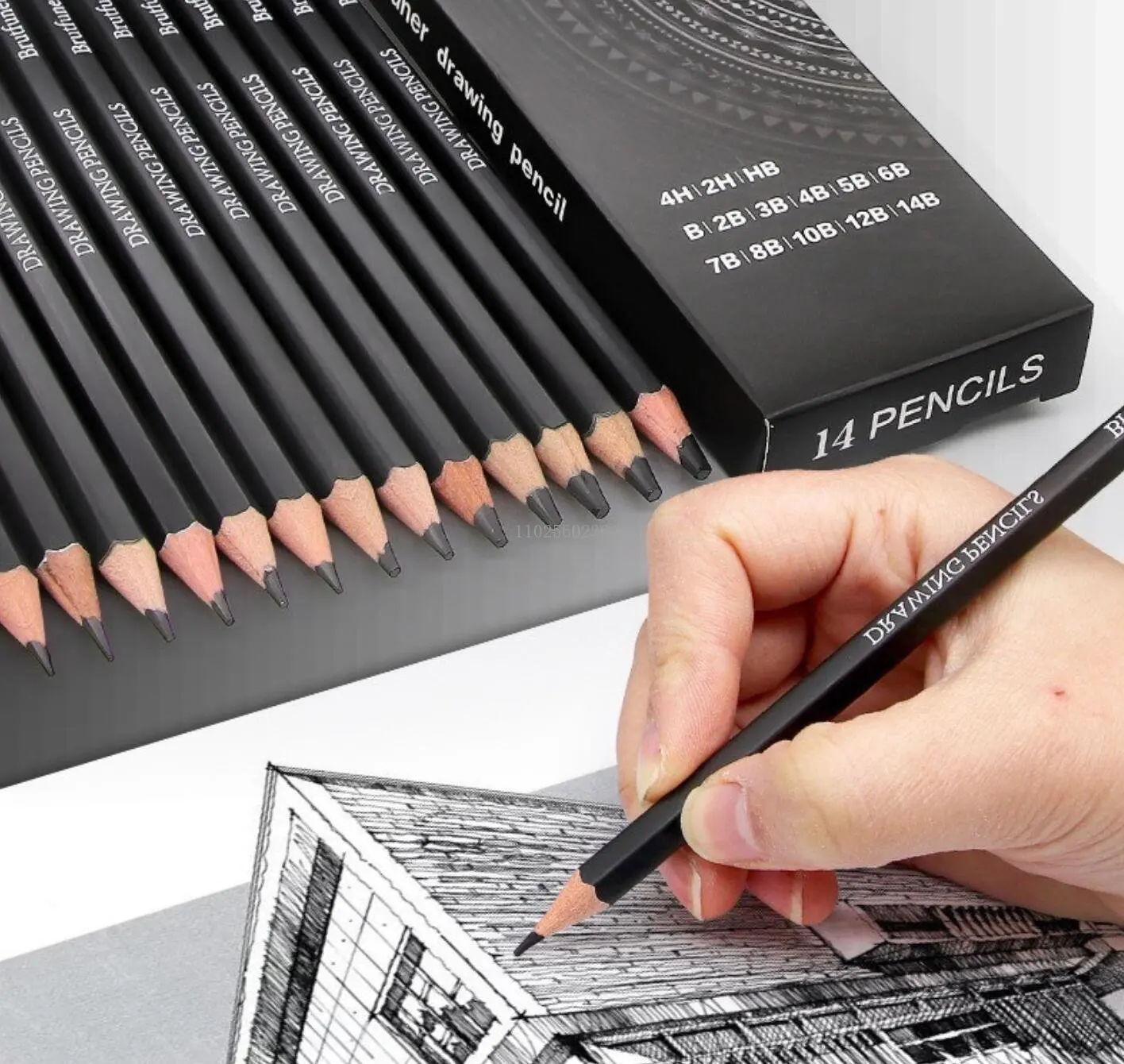 14Pcs/Set Professional Drawing Sketching Pencil Set, Art Pencils Graphite Shading Pencils for ...