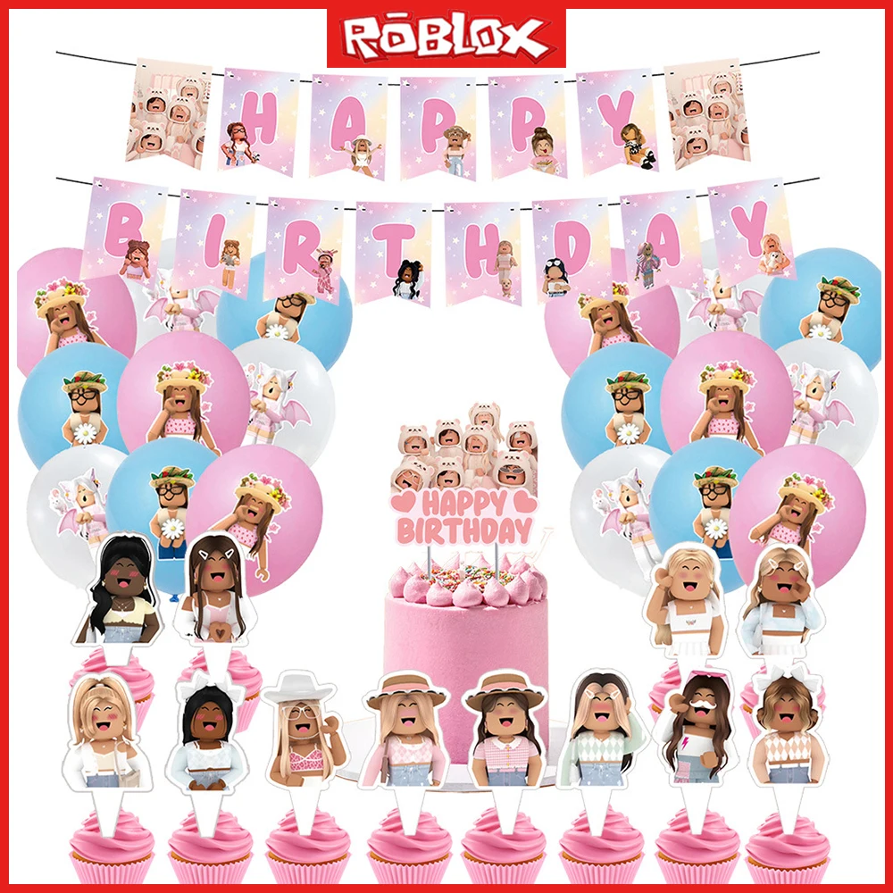 New-Roblox-Pink-Girl-Game-Theme-Photo-Props-Birthday-Party-Cake-Insert ...