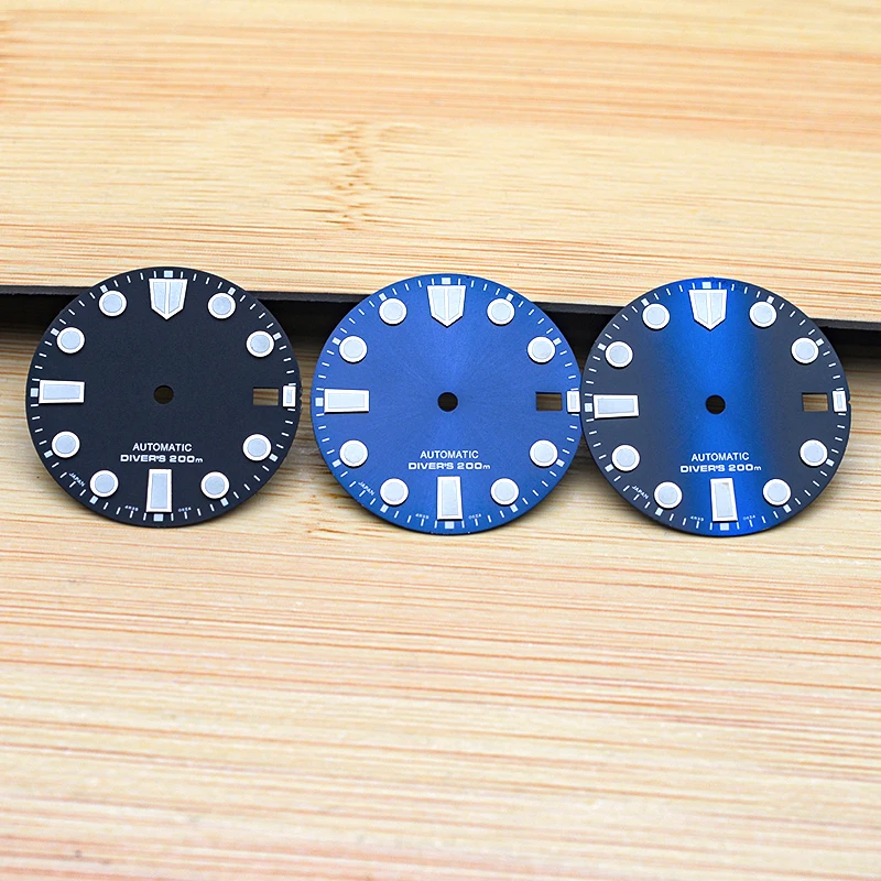 Black Blue Shield Dial 28.5mm Dials C3 Green Luminous For NH35 ...