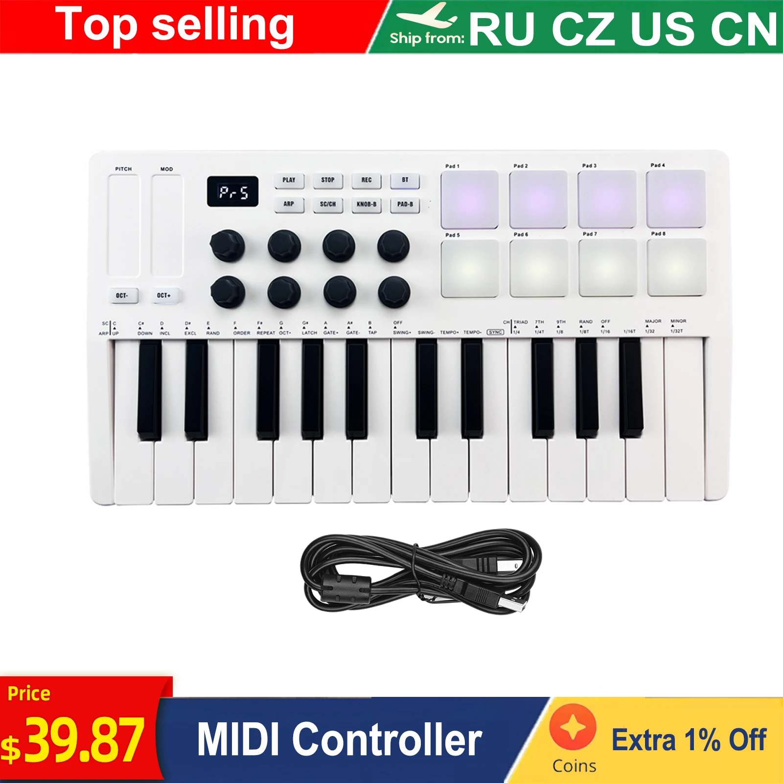 M Vave 25 Key Midi Control Keyboard Mini Portable Usb Keyboard Midi Controller With 25 Velocity