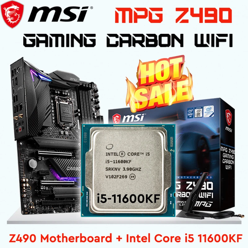 I5 11600KF CPU Combo i5 Intel 11th Gen CPU + MSI Z490 oyun karbon WIFI anakart Combo LGA1200 ...