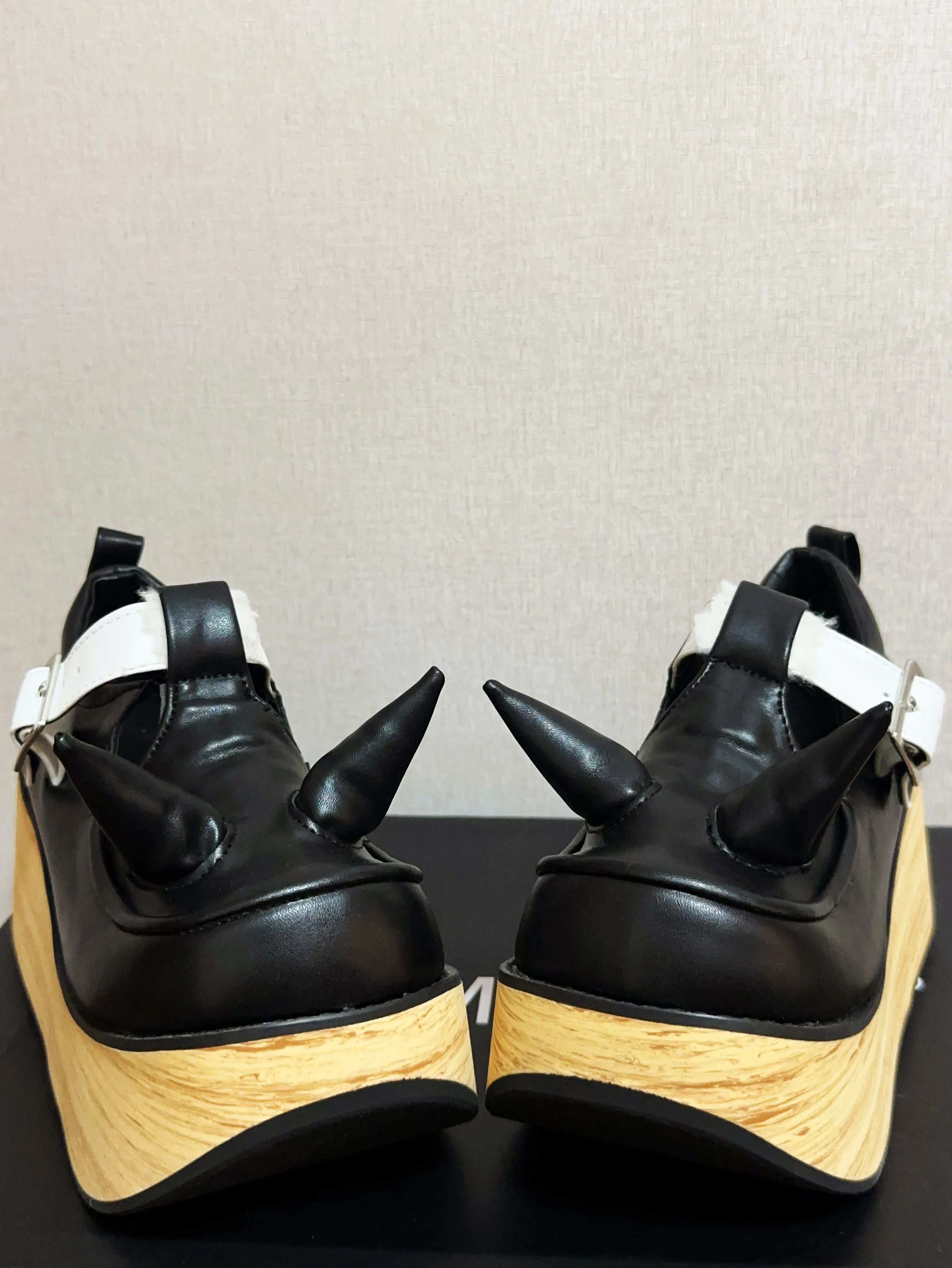 Women punk dark black Little devil shoes lady high wedges heels pumps ...