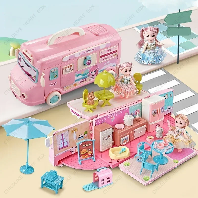 Princess-Bus-Toys-Dollhouse-juego-port-til-de-almacenamiento-Kit-de ...