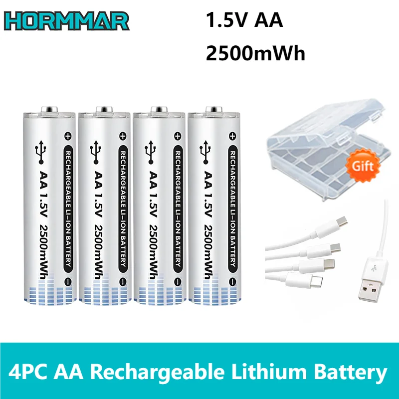 4PC-AA-Rechargeable-Battery-2500mWh-USB-1-5V-Rechargeable-Li-ion ...