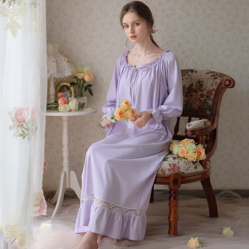 French Elegance Victorian Cotton Night Dress Women Summer Lace Long ...