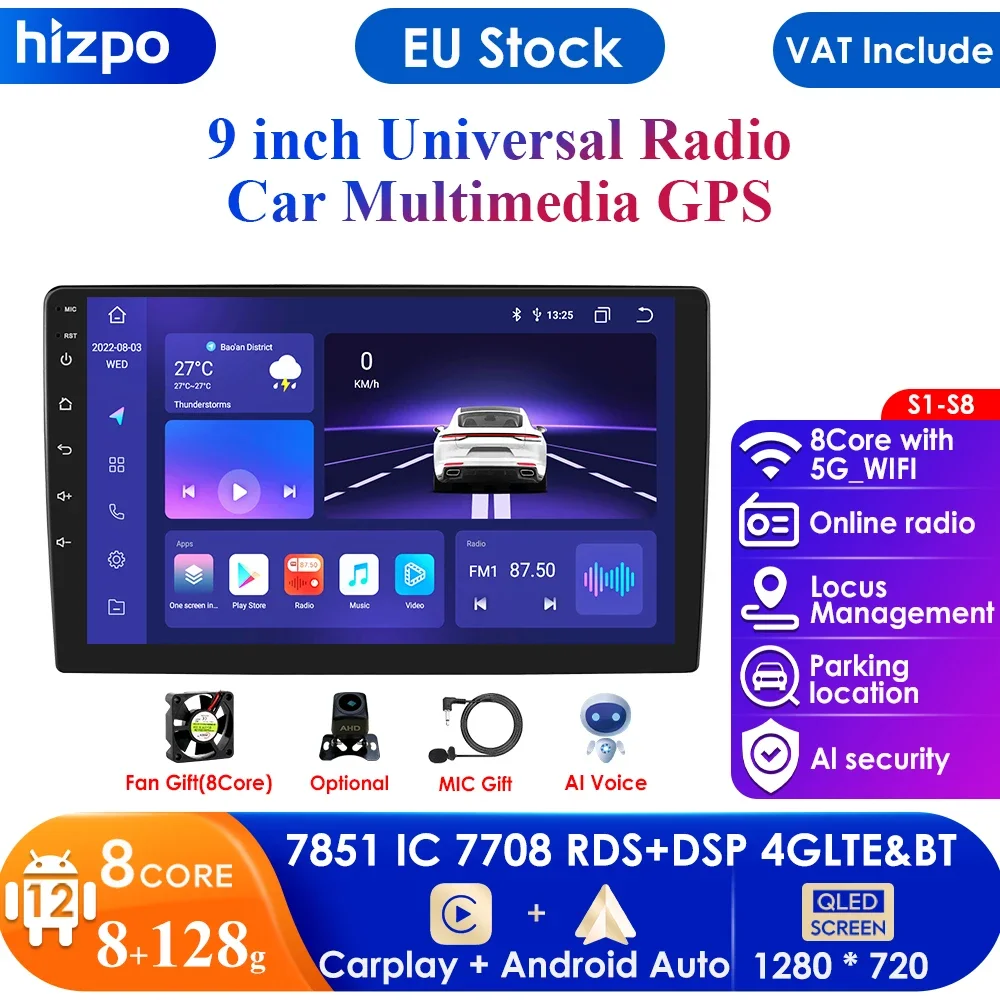 Hizpo 9" inch Android 12 Double 2 DIN Car Radio Stereo Multimedia ...